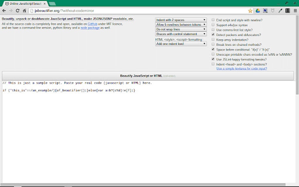 JS Beautifier settings tweaks Google Chrome 용 - 확장 프로그램 다운로드