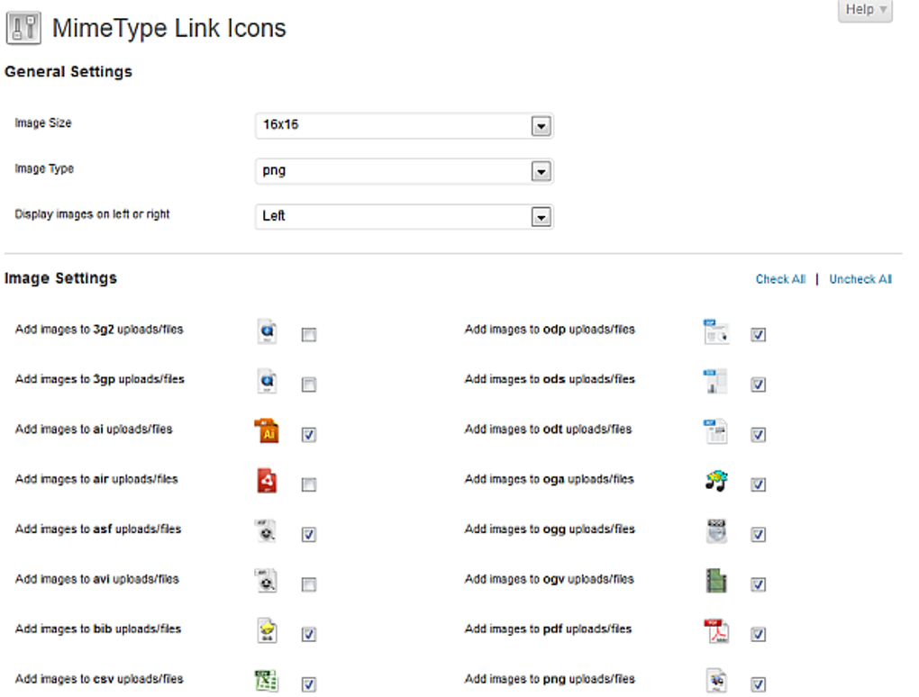 WordPress 용 MimeTypes Link Icons - 다운로드