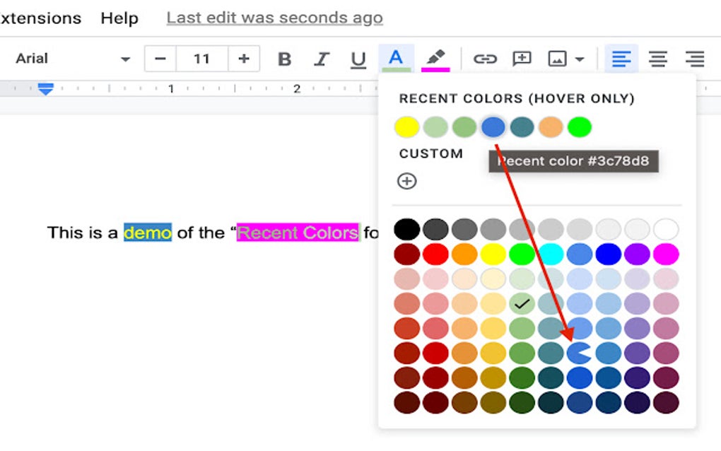 Recent Colors for Google Doc สำหรับ Google Chrome - ส่วนขยาย ดาวน์โหลด