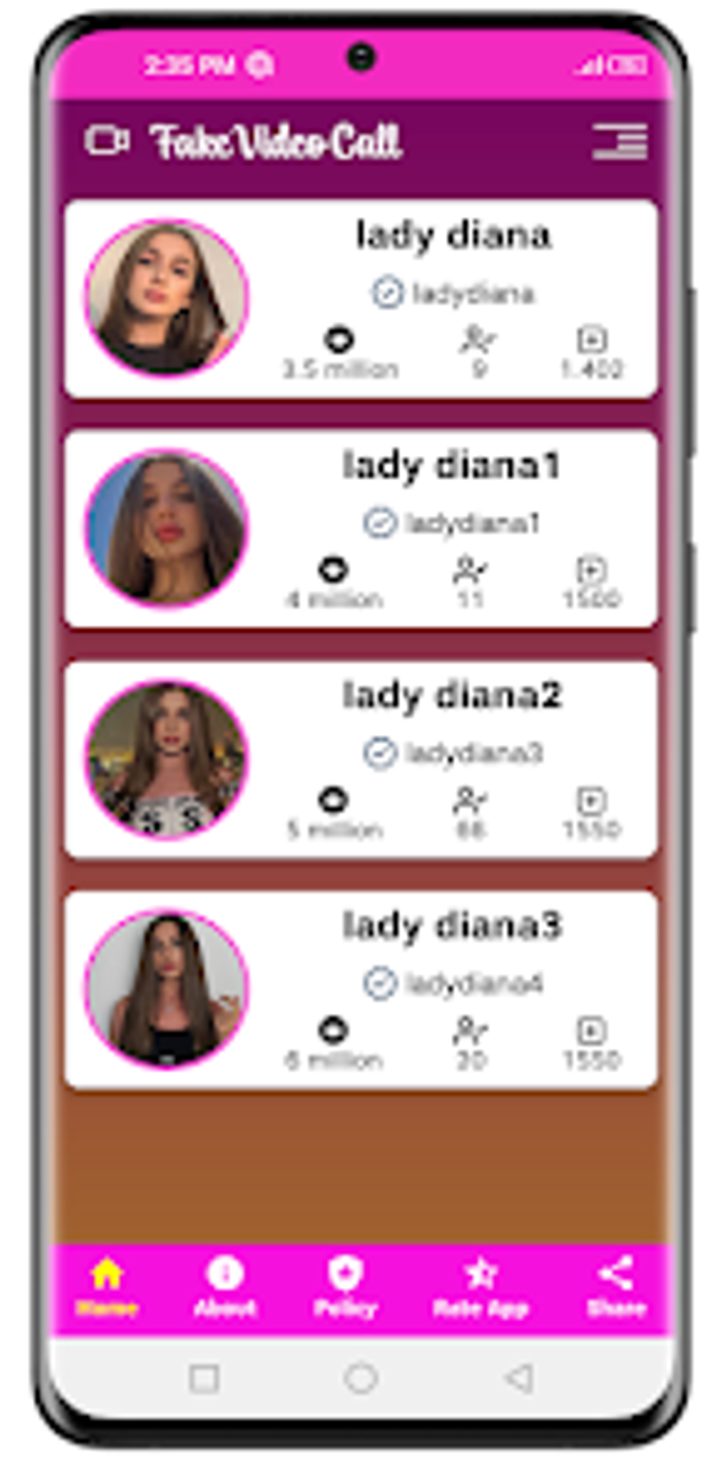 lady diana fake call prank für Android - Download