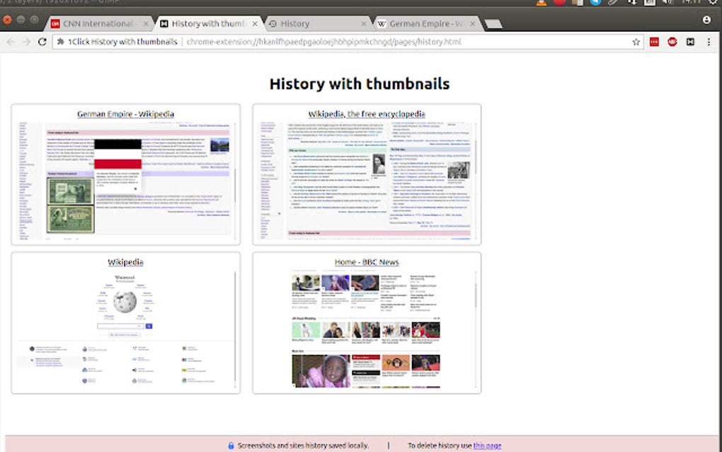 1Click History with thumbnails for Google Chrome - Extension Download