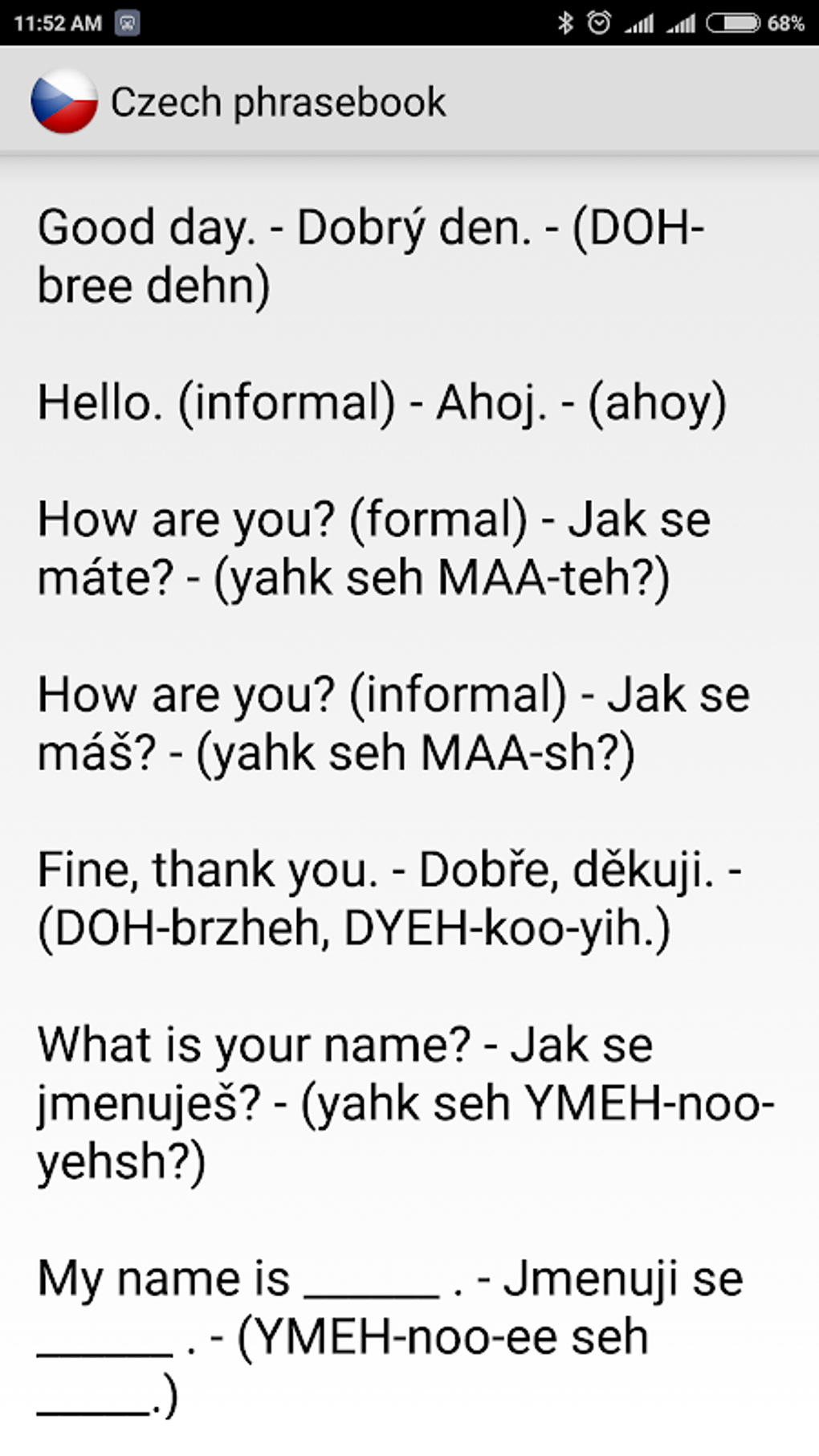 Android için Czech phrasebook for tourists - İndir