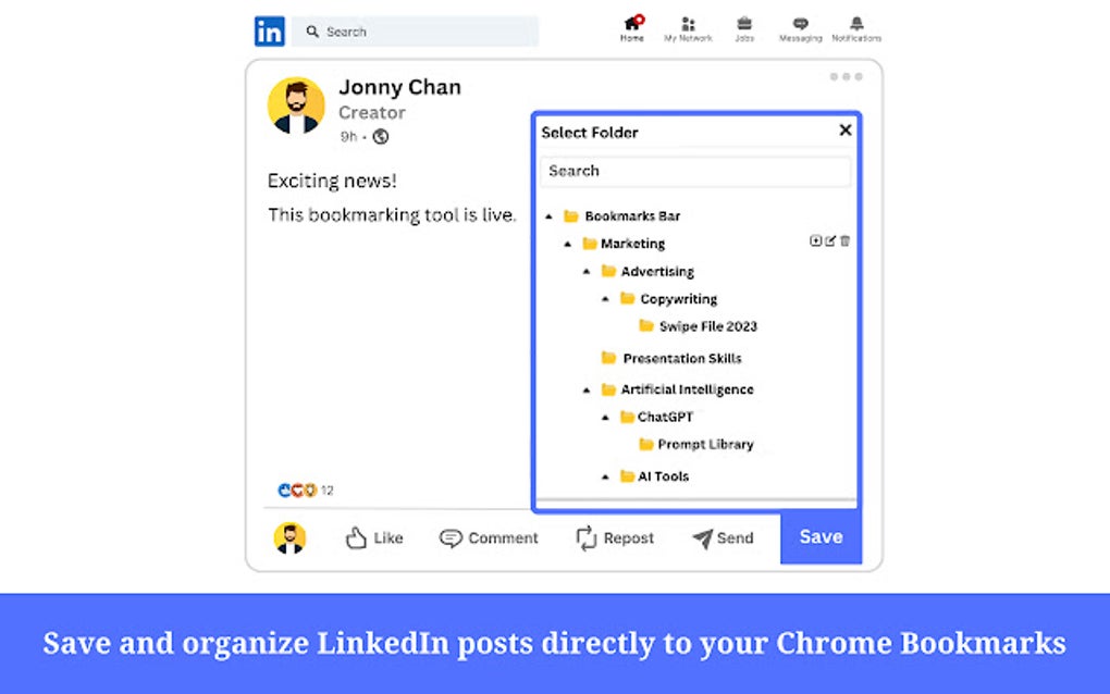 LinkedIn Bookmark and Save Button para Google Chrome - Extensión Descargar