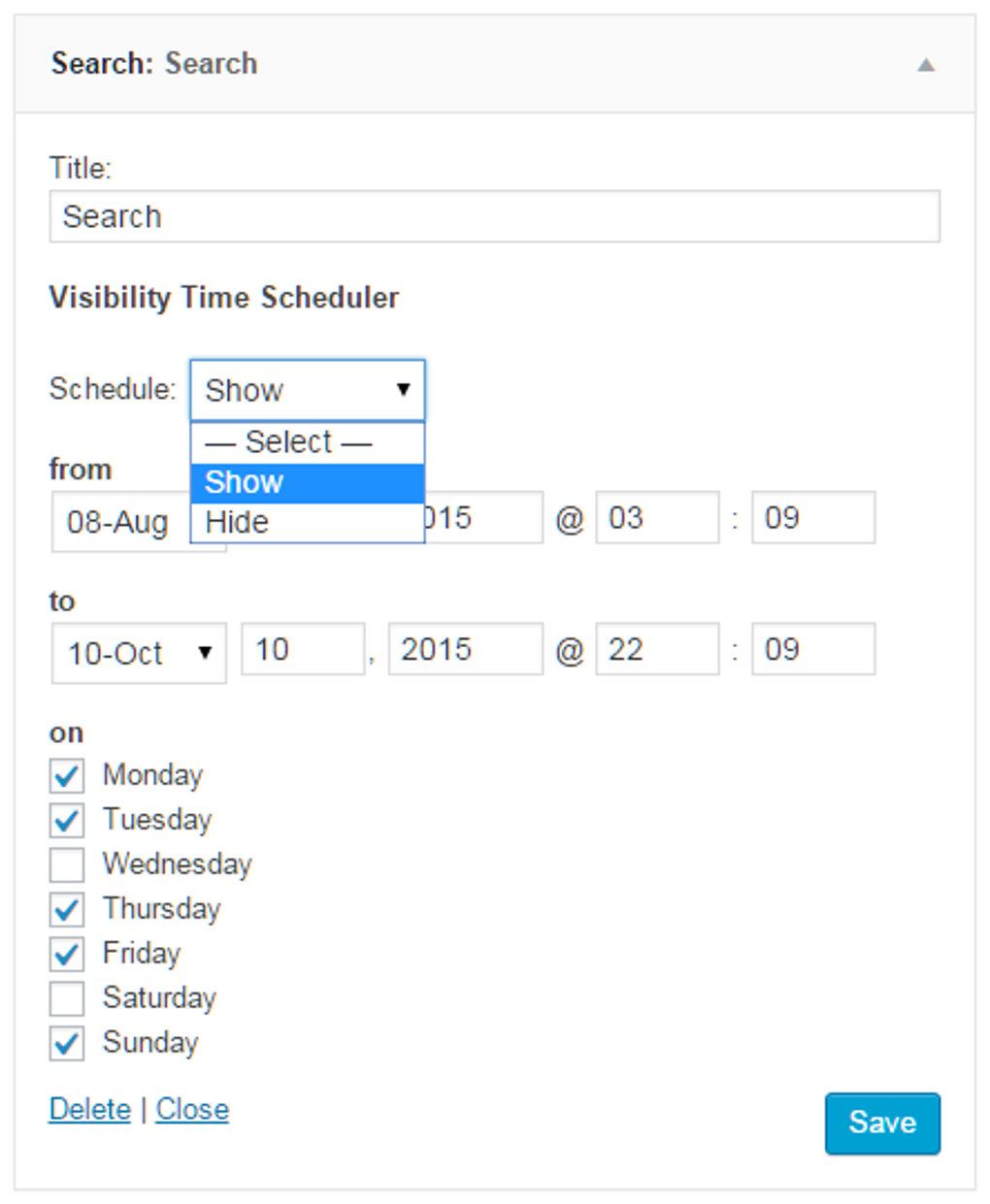 Widget Visibility Time Scheduler para WordPress - Descargar