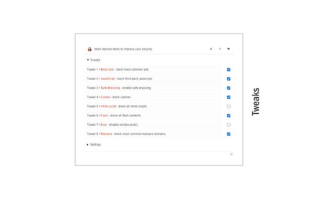 Security Tweaks Google Chrome 용 - 확장 프로그램 다운로드