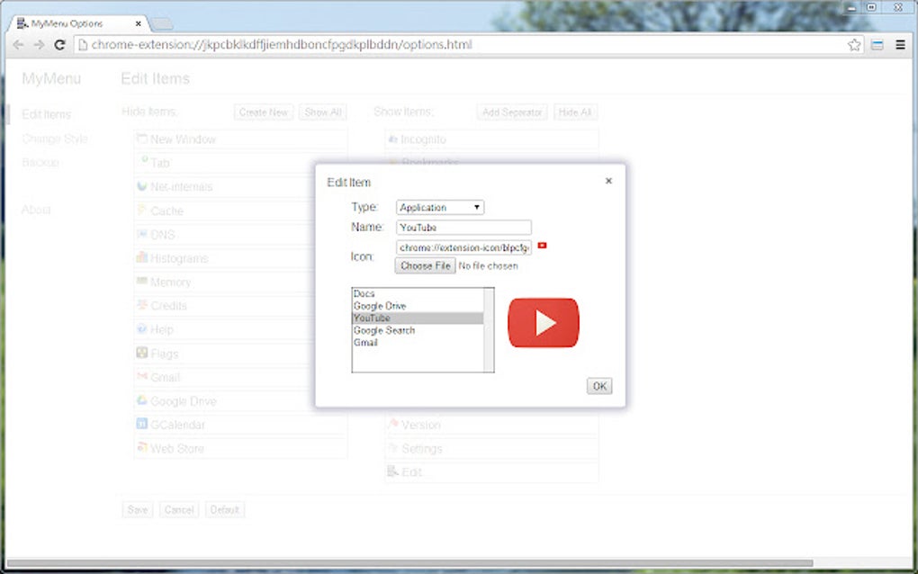 MyMenu for Google Chrome - Extension Download