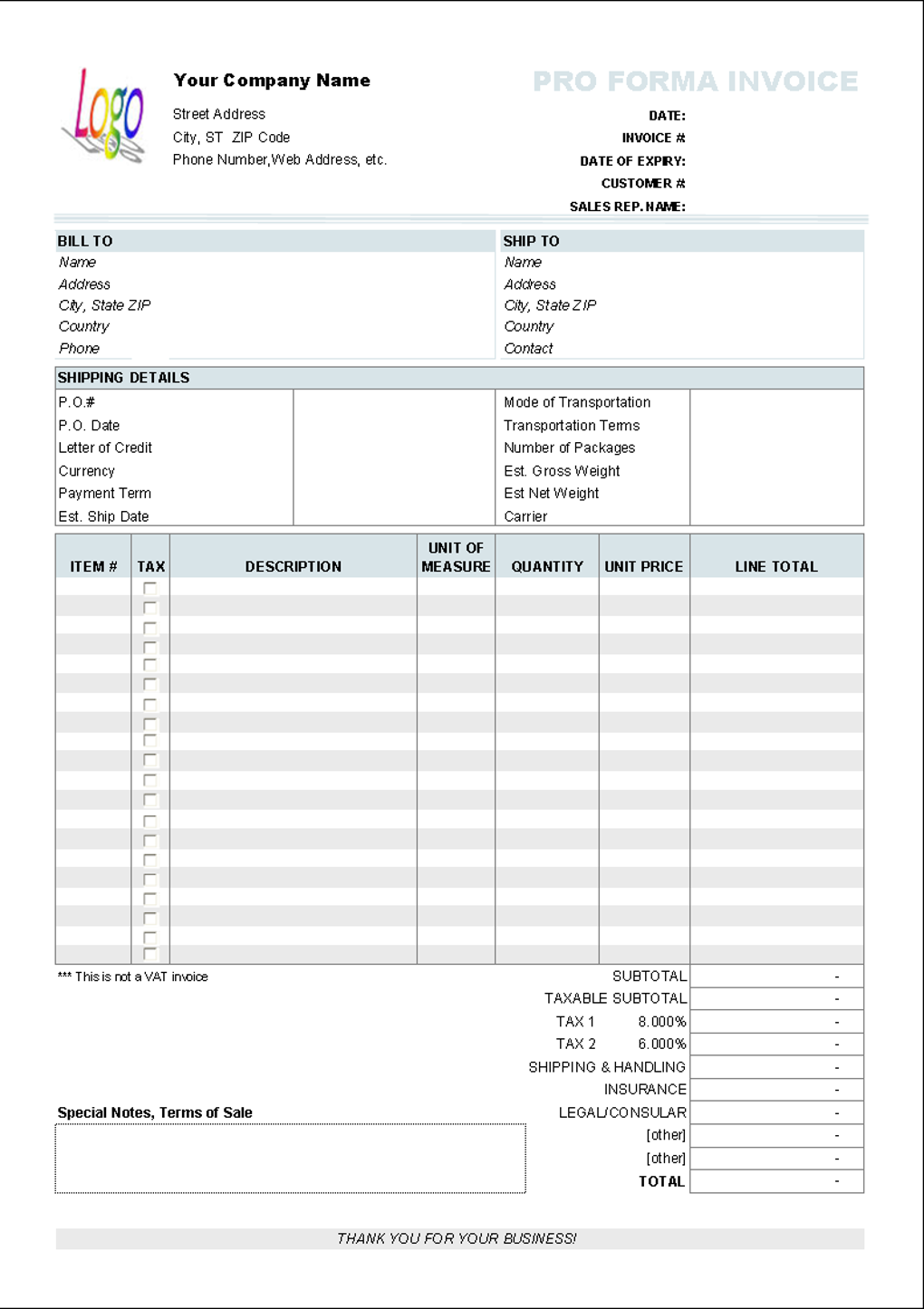 Proforma Invoice Template India