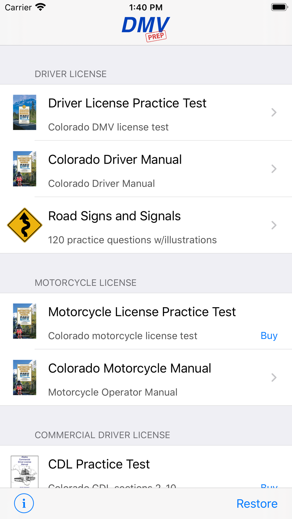Colorado DMV Test Prep para iPhone - Descargar