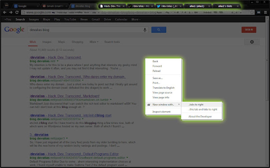 New Window With Tabs To Right for Google Chrome - Extension Download