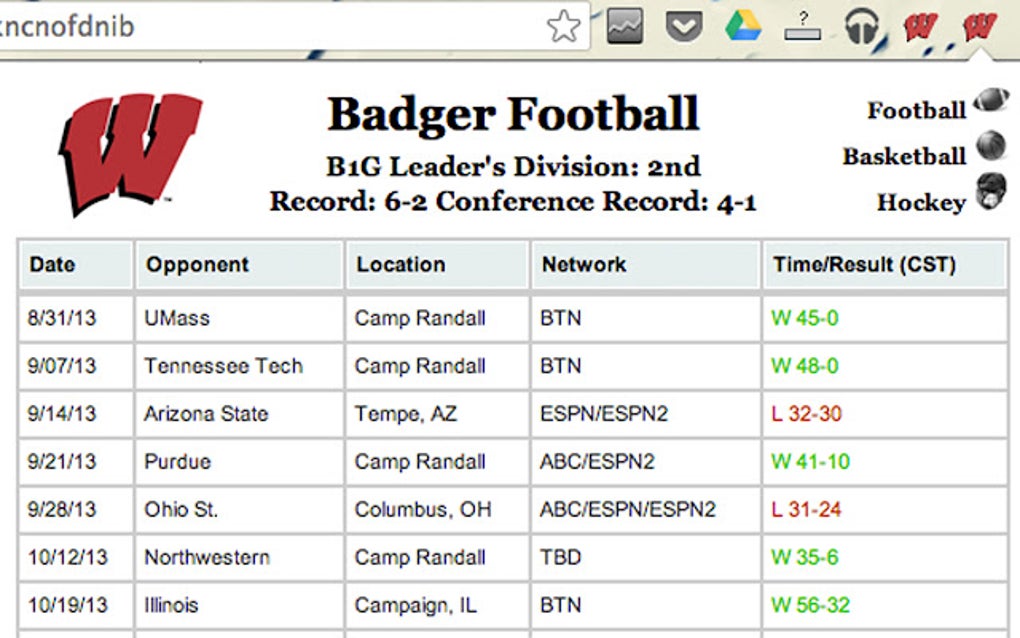 WI Badgers Football & Basketball Schedule para Google Chrome ...