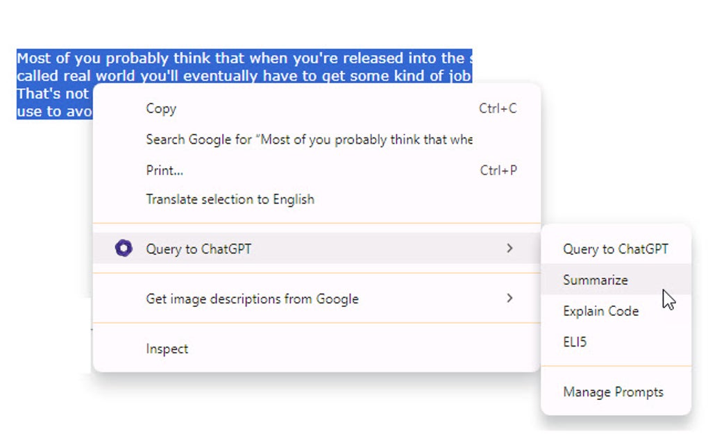 Query to ChatGPT for Google Chrome - Extension Download