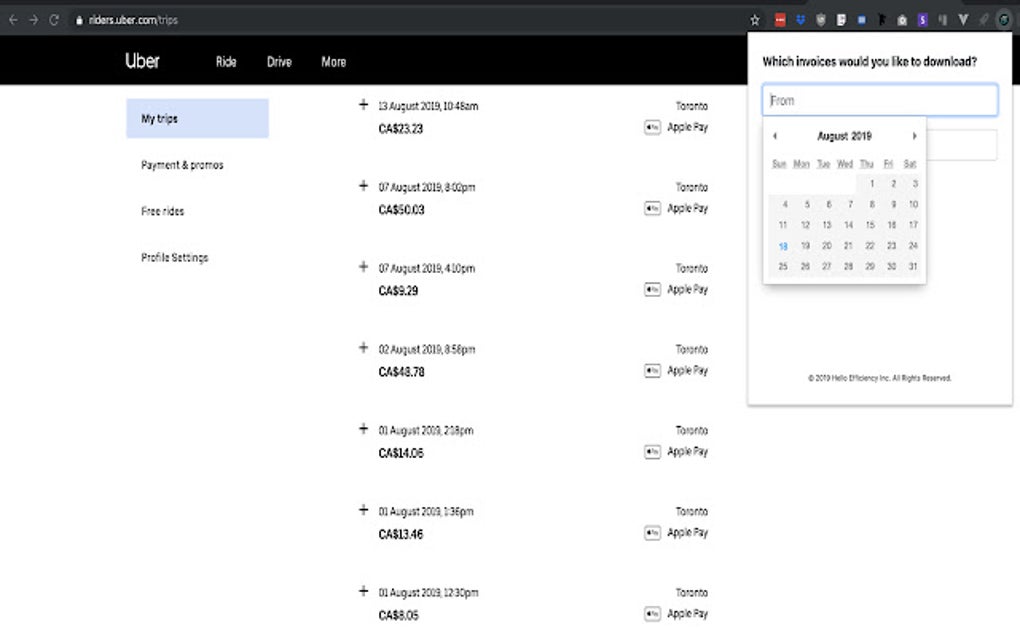 Ride Receipts Google Chrome 용 - 확장 프로그램 다운로드