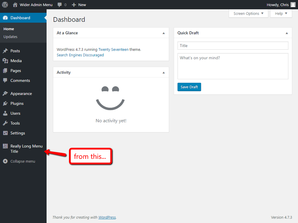 WordPress 용 Wider Admin Menu - 다운로드