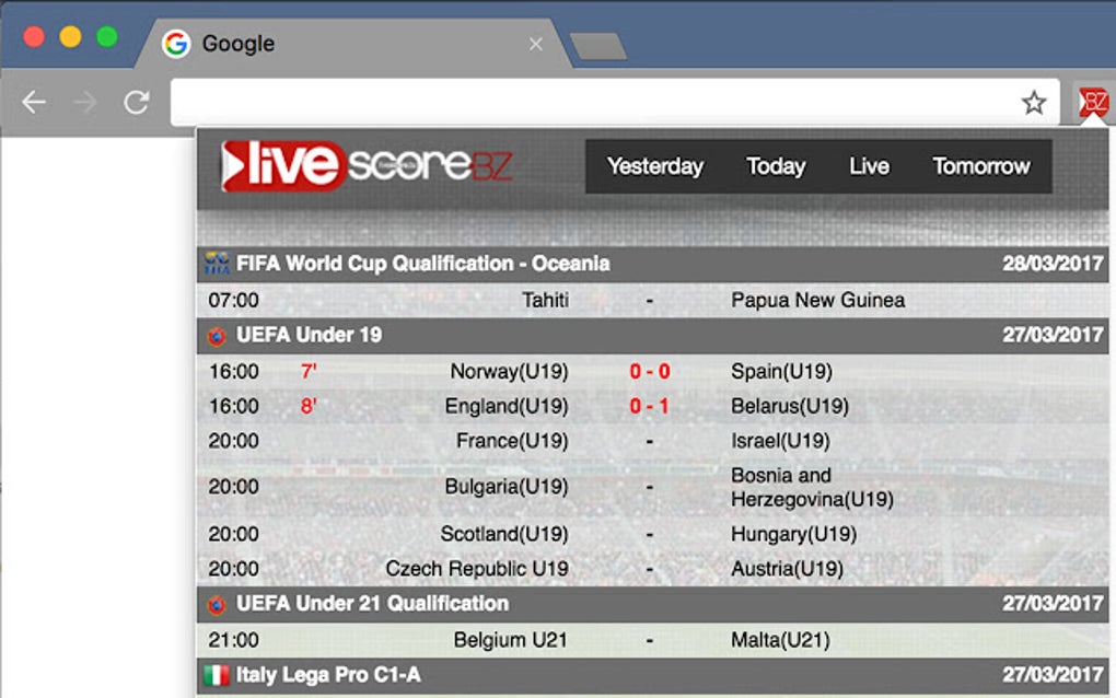 LiveScore.BZ - Live Football Scores para Google Chrome - Extensión Descargar