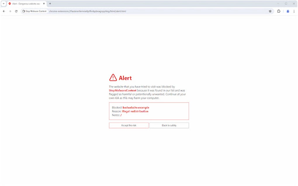 Stop Malware Content per Google Chrome - Estensione Download