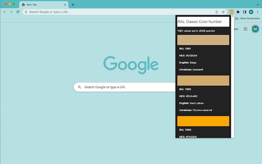 RAL Classic Colors List for Google Chrome - Extension Download