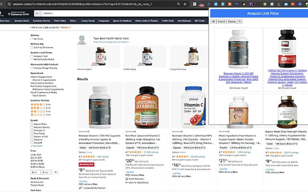 Amazon Unit Price para Google Chrome - Extensión Descargar