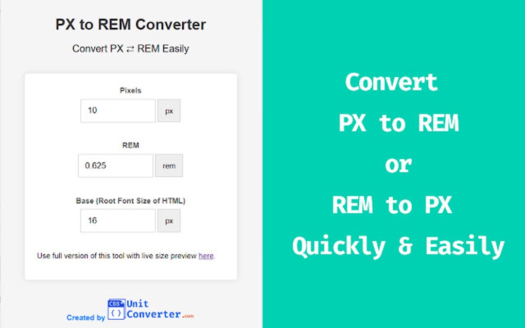 PX to REM Converter Google Chrome 용 - 확장 프로그램 다운로드