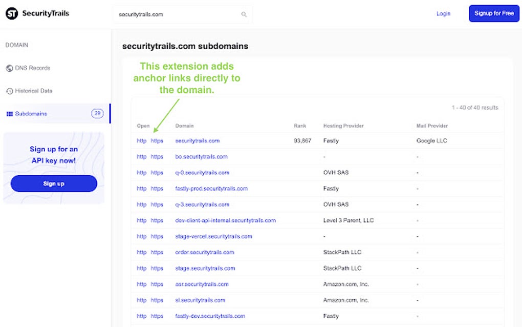 SecurityTrails Open In New Tab para Google Chrome - Extensión Descargar