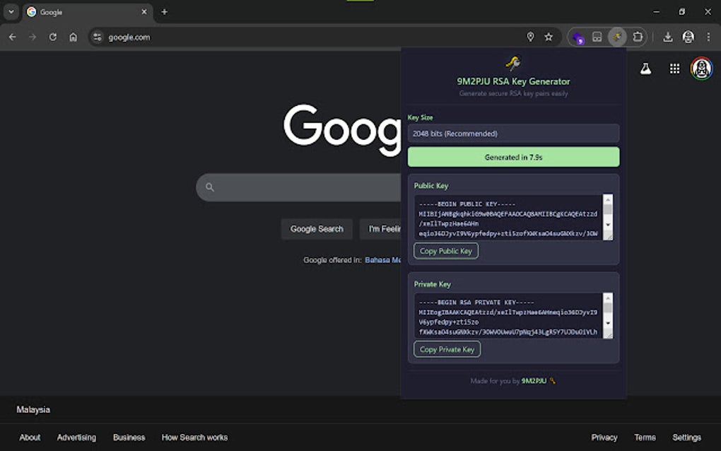 9M2PJU RSA Key Generator para Google Chrome - Extensión Descargar