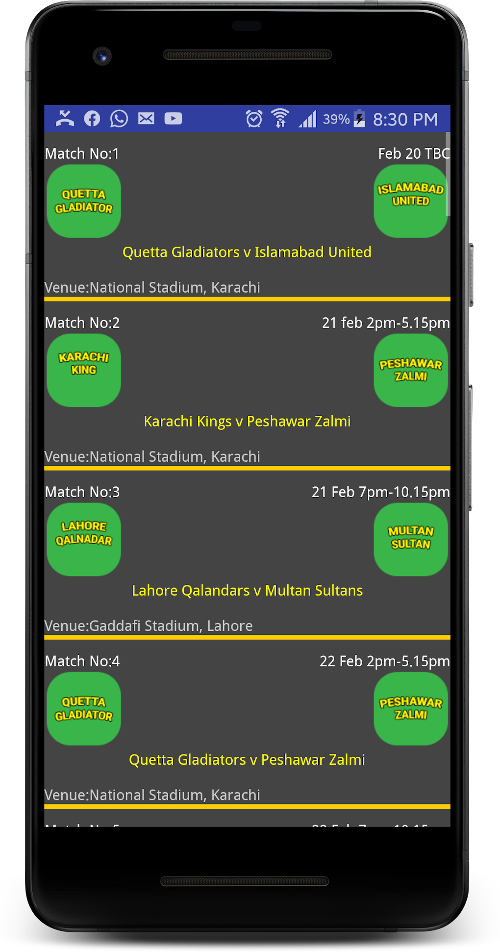 PSL 2022 Cricket Schedule para Android - Descargar