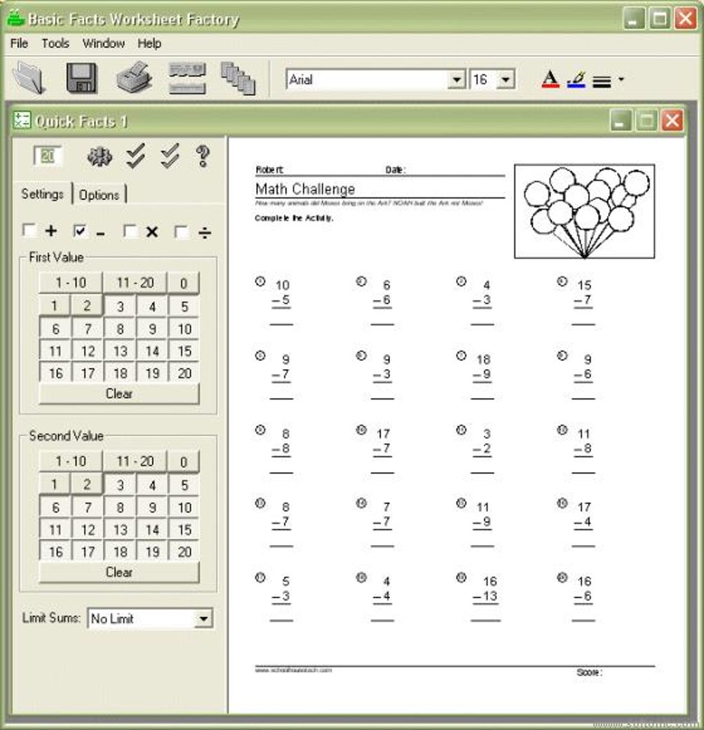 Basic Facts Worksheet Factory 