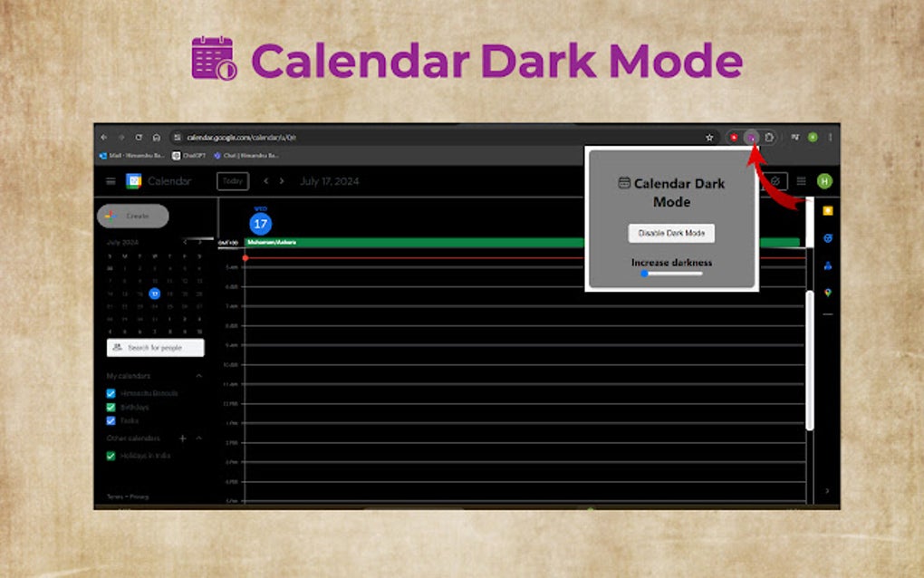 Calendar Dark Mode Google Chrome 용 - 확장 프로그램 다운로드