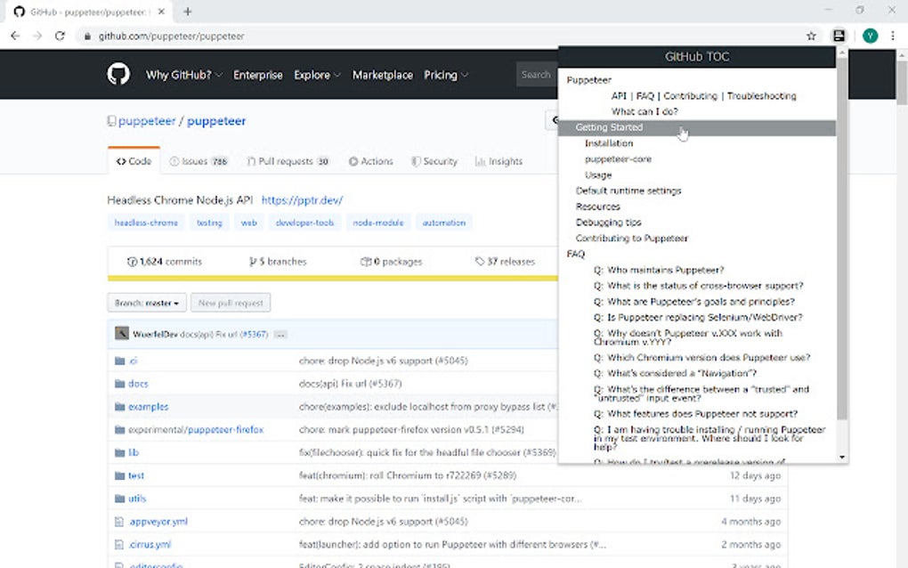 github-toc Google Chrome 용 - 확장 프로그램 다운로드