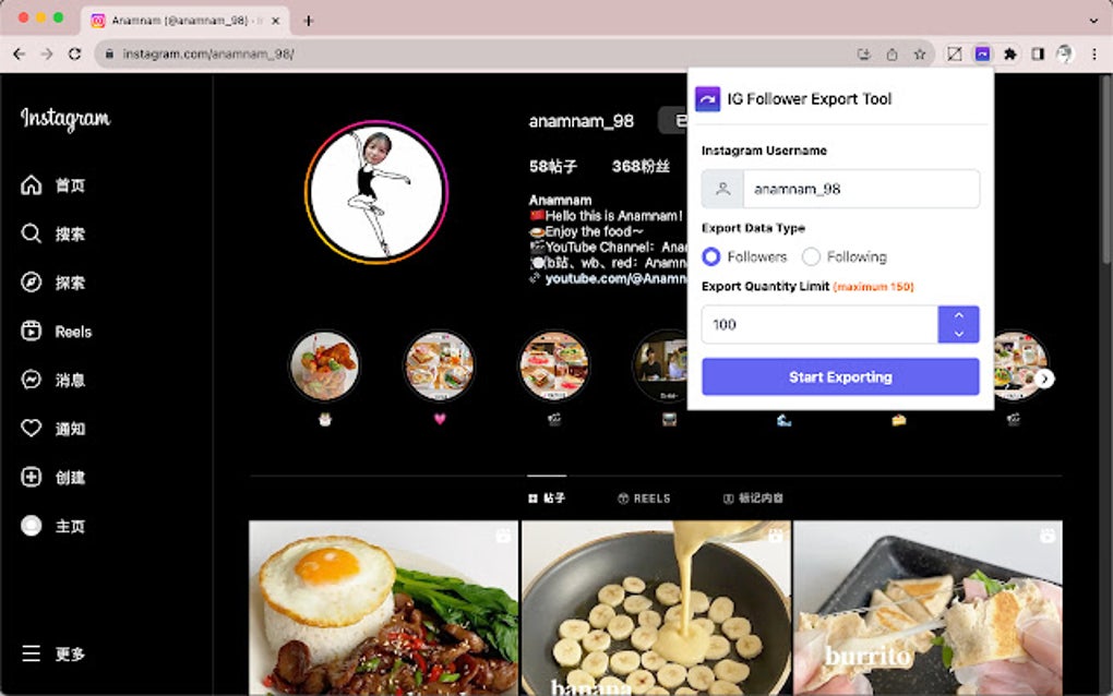 IG Follower Export Tool para Google Chrome - Extensión Descargar