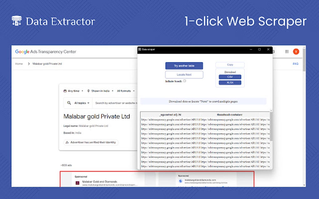Data Extractor для Google Chrome - Расширение Скачать