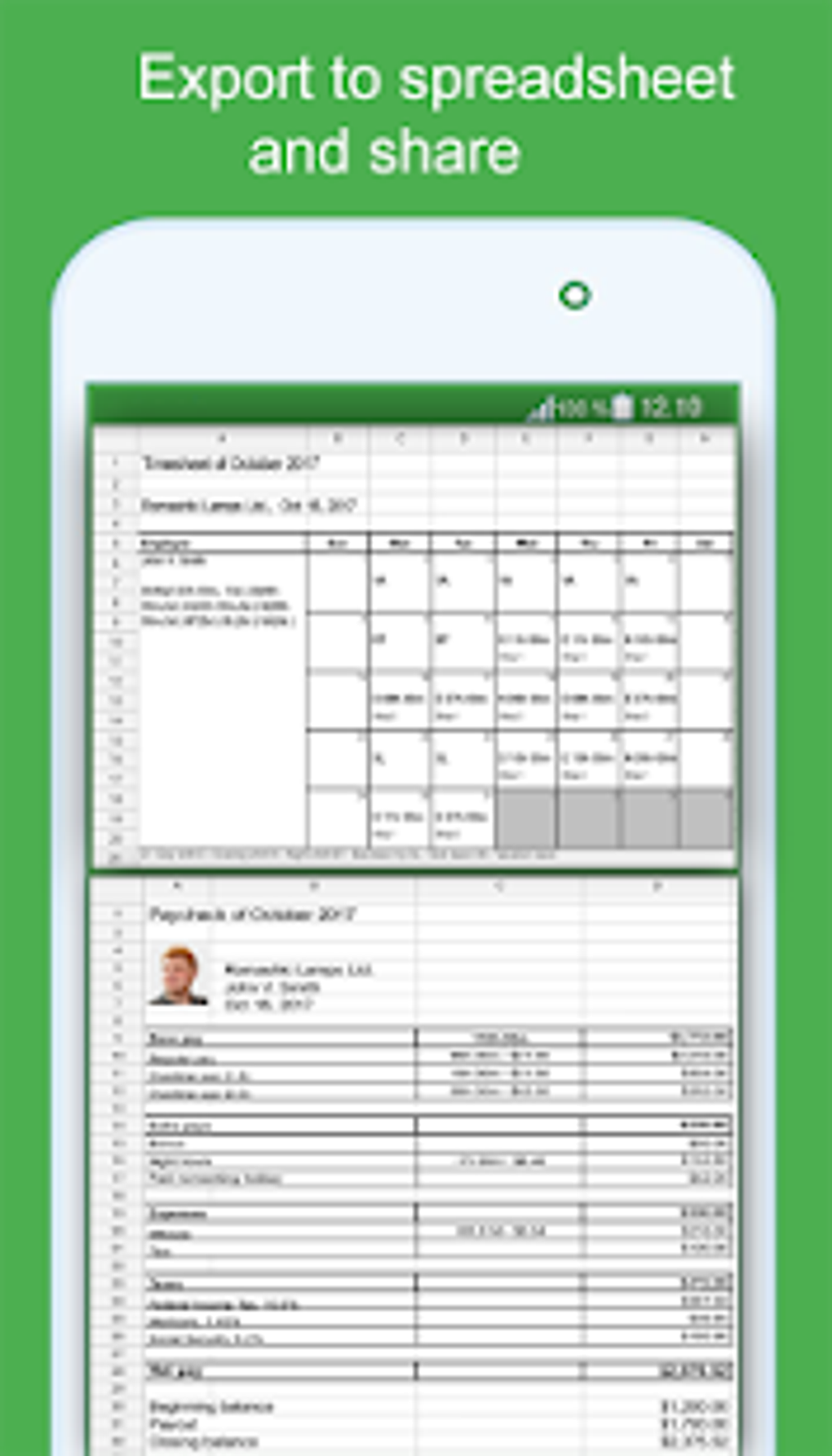 Green Timesheet - shift work log and payroll app для Android — Скачать