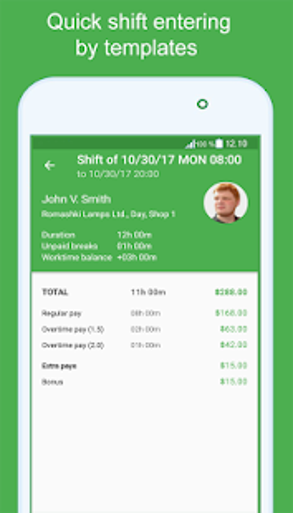 Green Timesheet - shift work log and payroll app для Android — Скачать