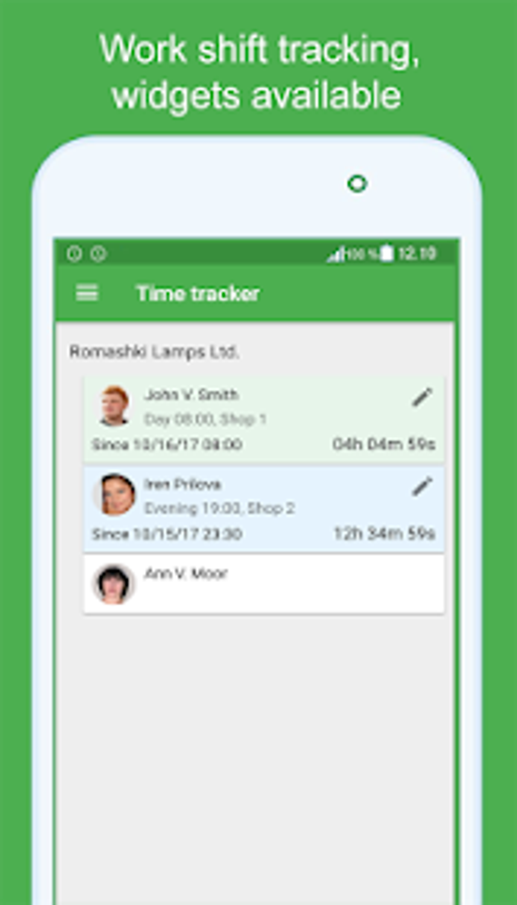Green Timesheet - shift work log and payroll app для Android — Скачать