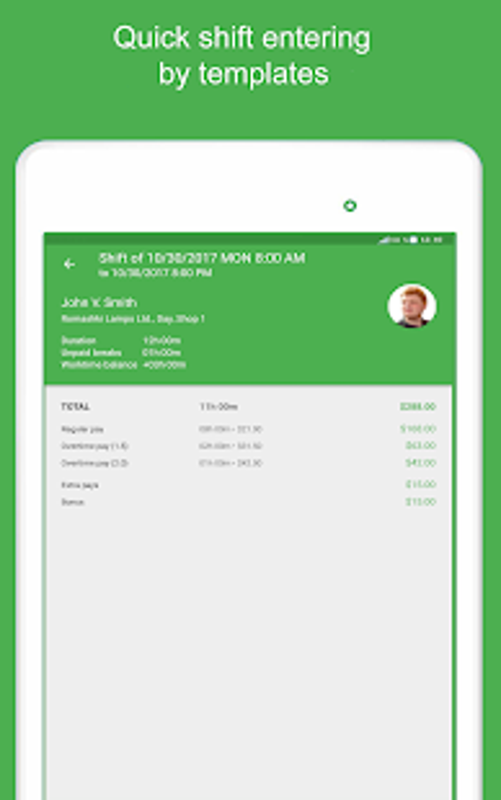 Green Timesheet - shift work log and payroll app для Android — Скачать