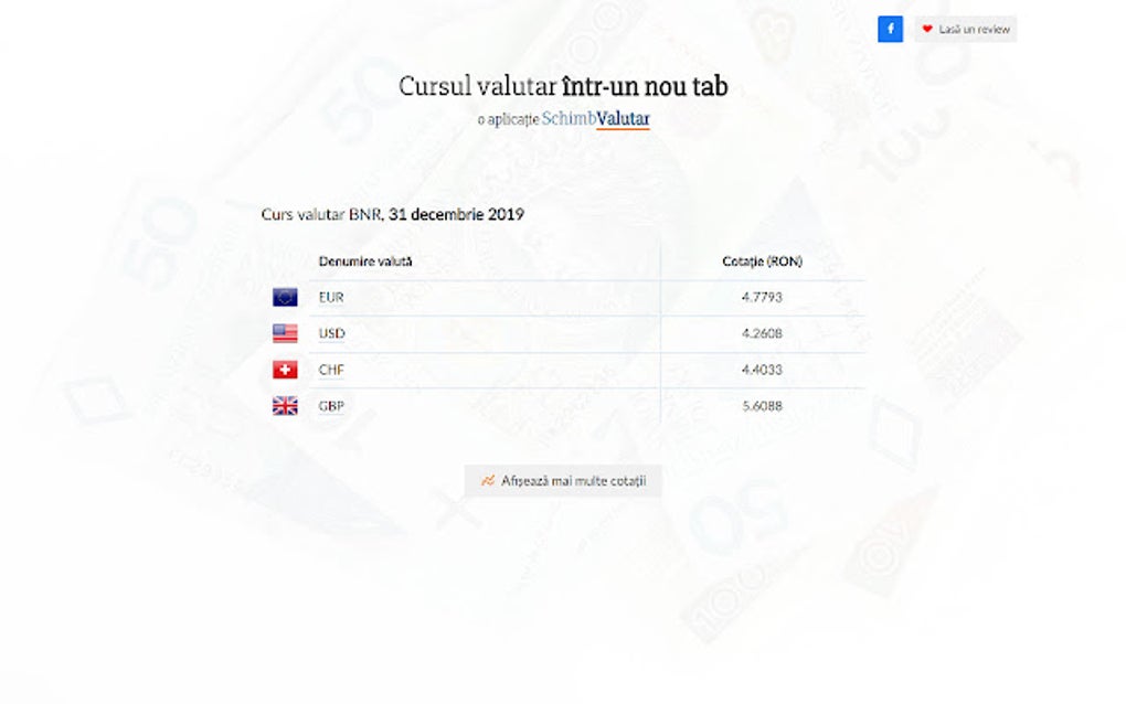Cursul valutar într-un nou tab para Google Chrome - Extensión Descargar