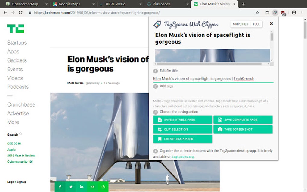 TagSpaces Web Clipper for Google Chrome - Extension Download