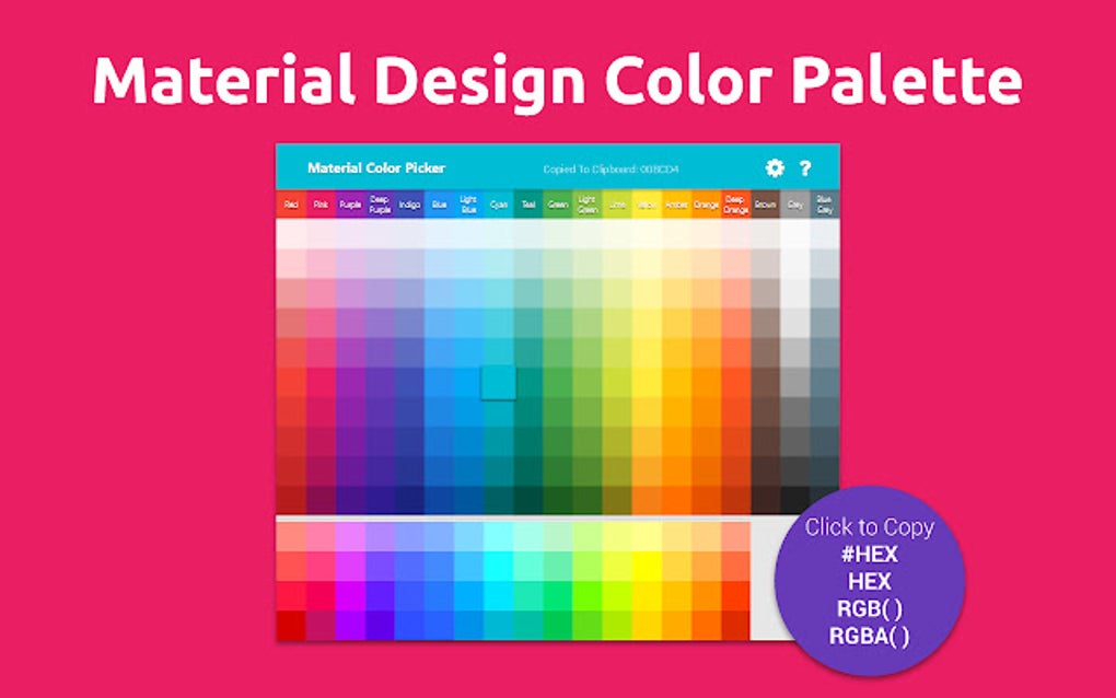 Material Design Color Palette - Click to Copy Google Chrome için ...