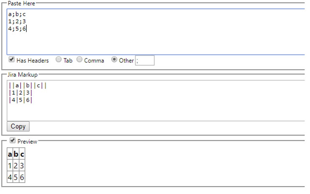 Delimited text to Jira table Markup para Google Chrome - Extensión Descargar