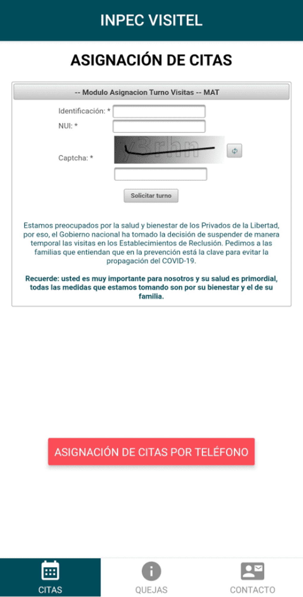 INPEC Visitel Modulo de Asignación de Turnos MAT para Android - Descargar