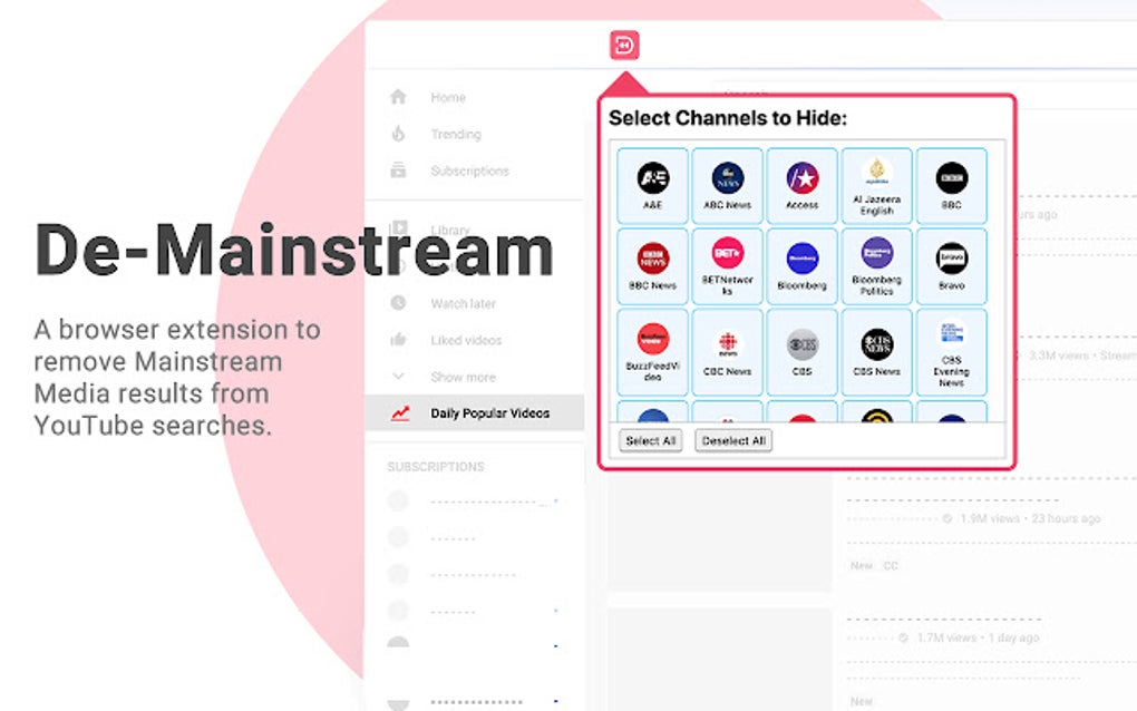 De-Mainstream YouTube™ para Google Chrome - Extensión Descargar