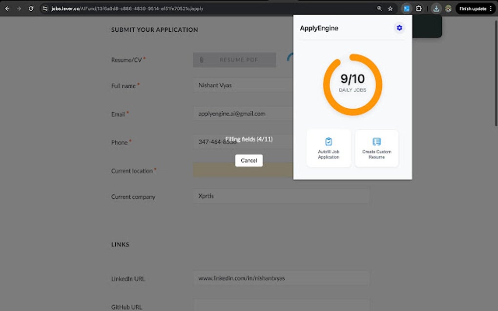 ApplyEngine: AI-automated job application สำหรับ Google Chrome - ส่วนขยาย ดาวน์โหลด