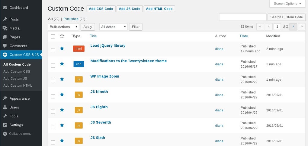 Simple Custom CSS and JS para WordPress - Descargar