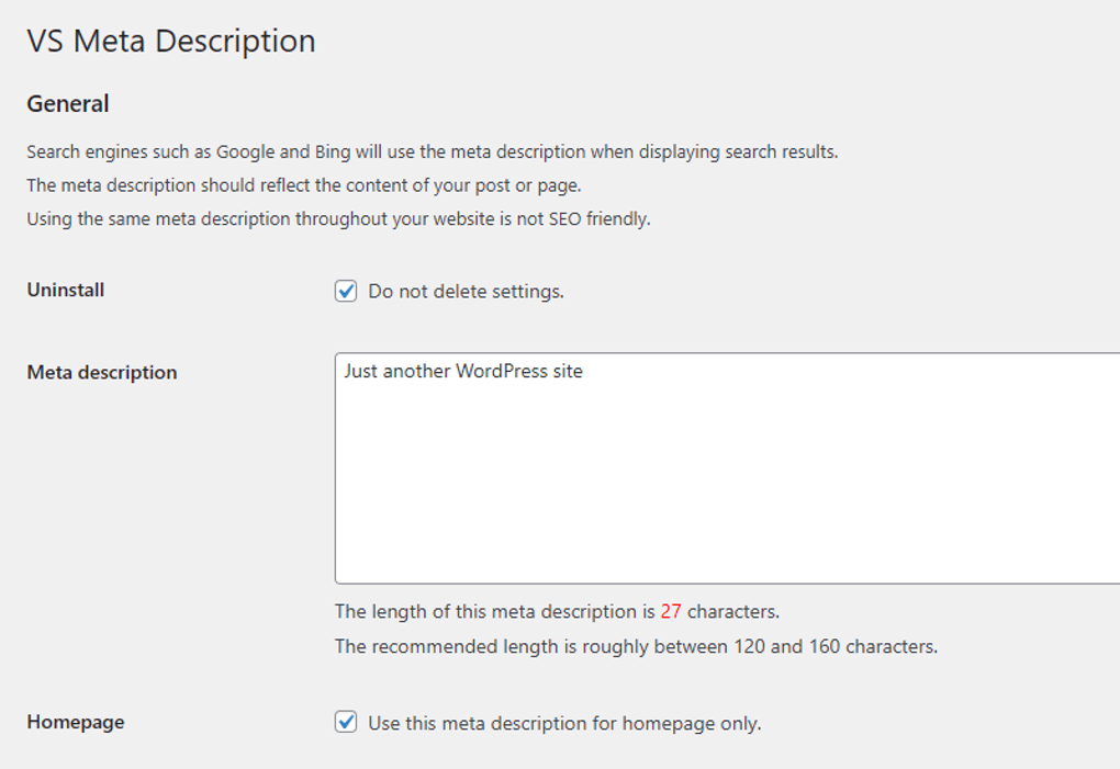 WordPress 용 VS Meta Description - 다운로드