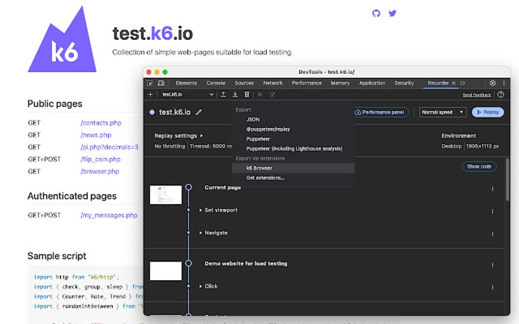 k6 DevTools Recorder Google Chrome 용 - 확장 프로그램 다운로드