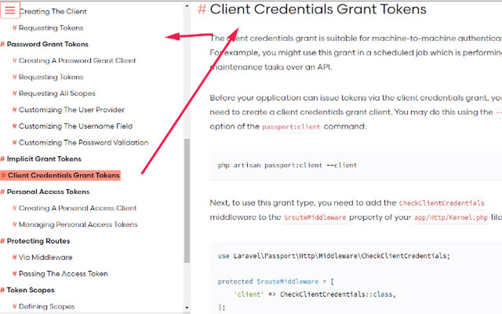 Laravel Docs Pinned Anchor Menu for Google Chrome - Extension Download