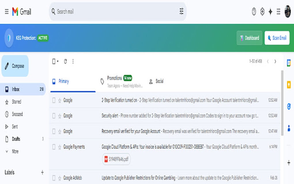 KEG - Gmail Security Scanner para Google Chrome - Extensión Descargar