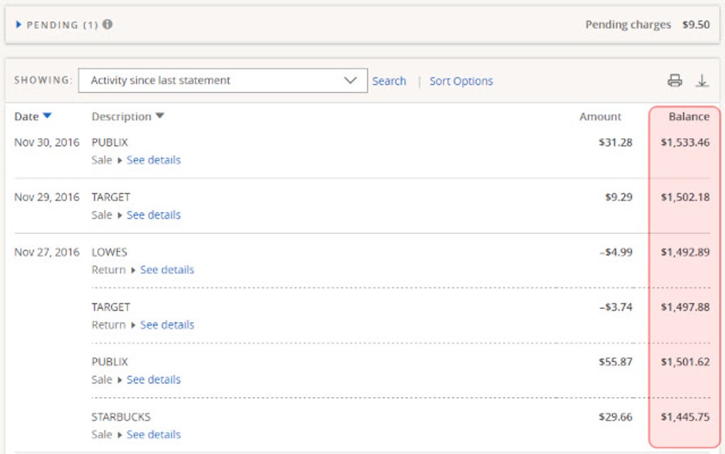 Running Balance for Chase for Google Chrome - Extension Download