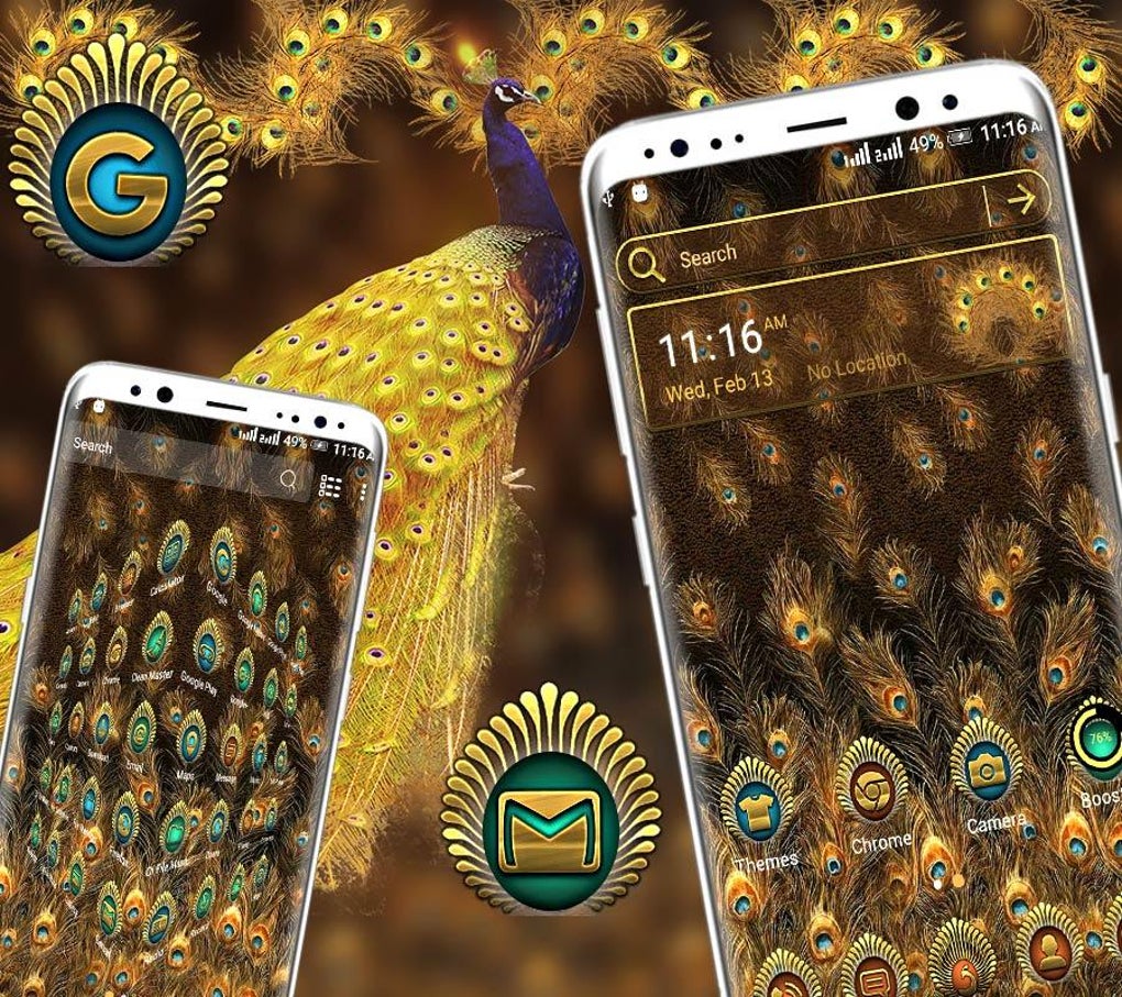 Golden Peacock Feather Launcher Theme APK for Android - Download