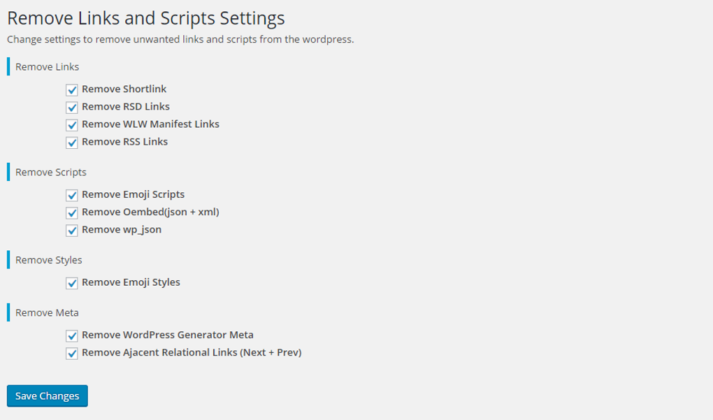 Remove Links and Scripts para WordPress - Descargar