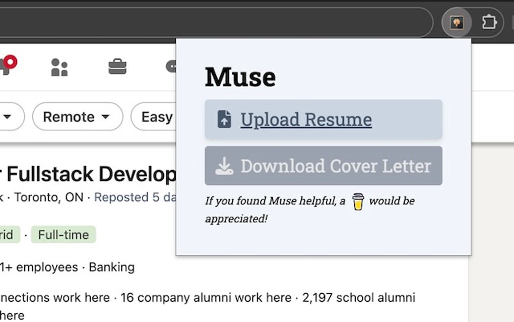 Muse - AI Cover Letters in One Click for Google Chrome - Extension Download